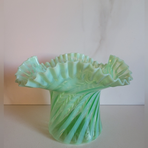 Fenton | Art | Rare Fenton 7 Vaseline Glass Top Hat Vase 93s Optic ...